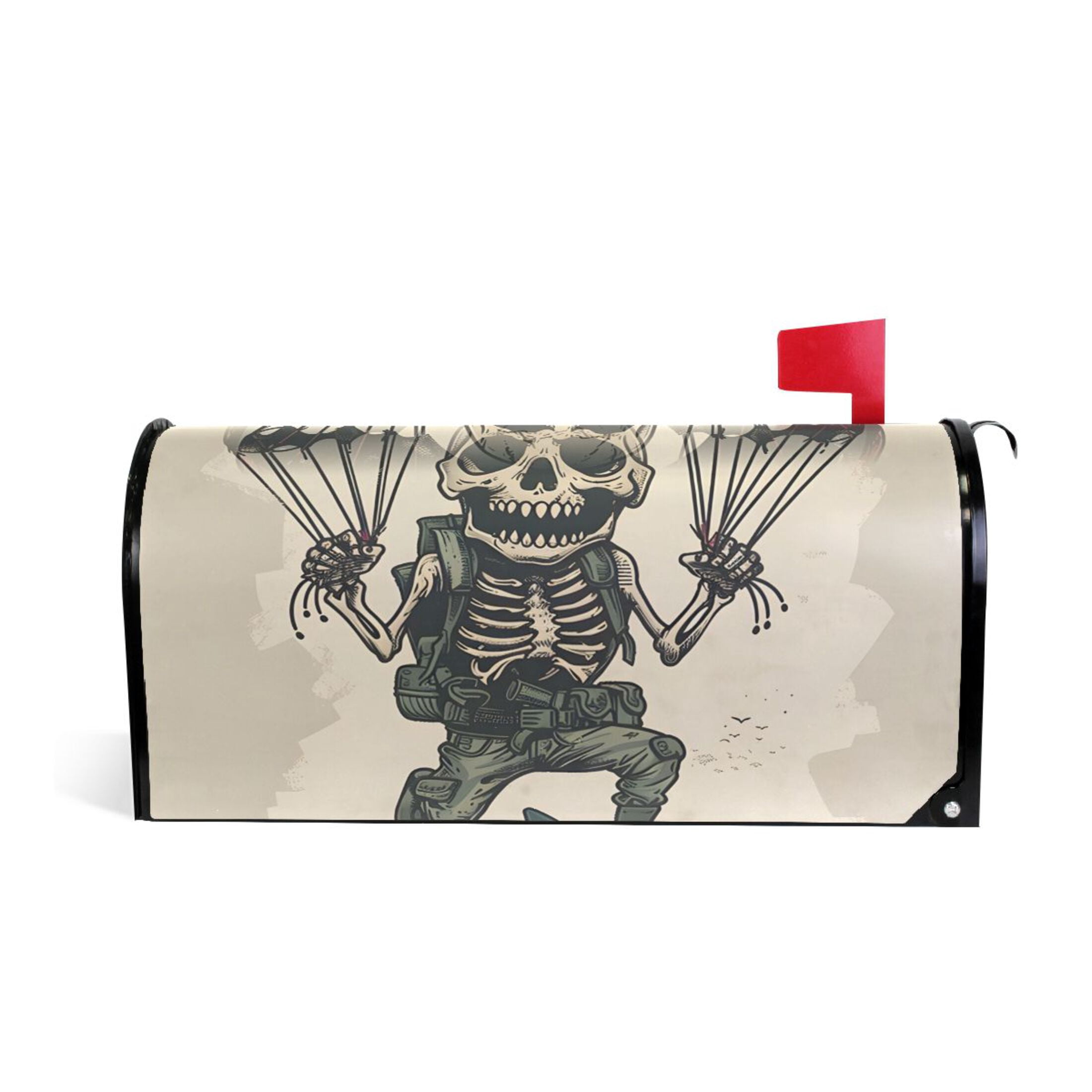 Cartoon Skeleton Paratrooper Stepping on Sharks Mailbox Covers Magnetic ...
