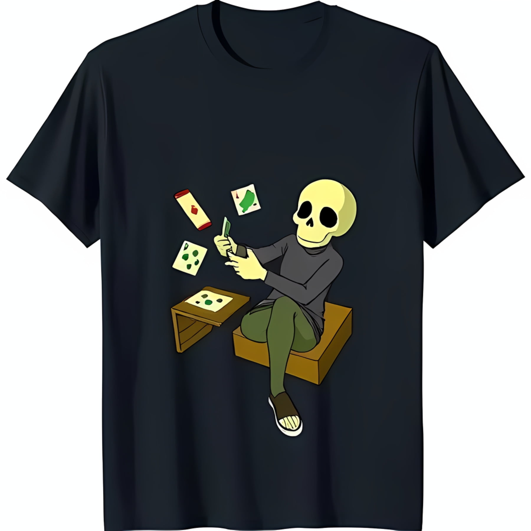 Cartoon Skeleton Playing Cards T-Shirt Black Tee with Skeleton in ...