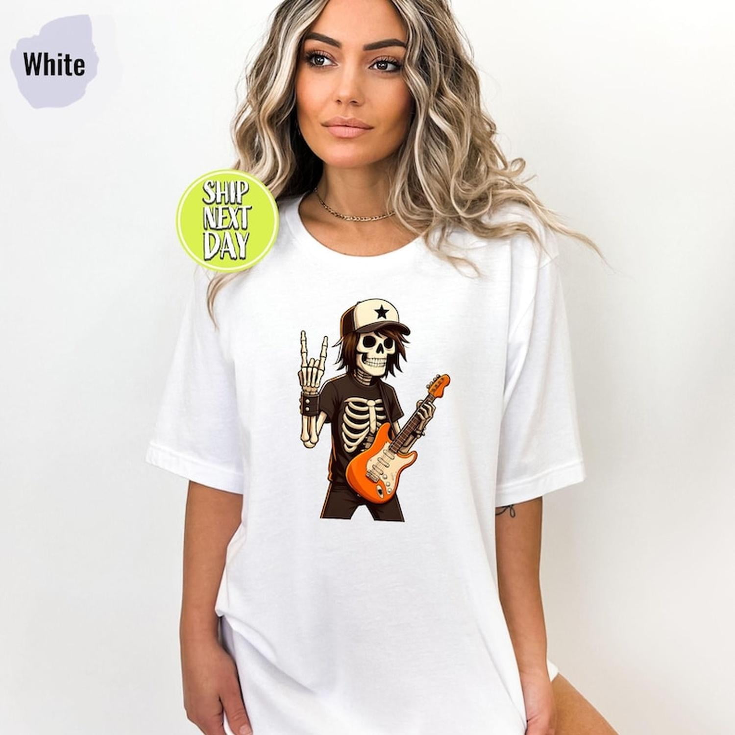 Cartoon Skeleton Rock Musician Tshirt, Musician Skeleton Tees, Punk ...