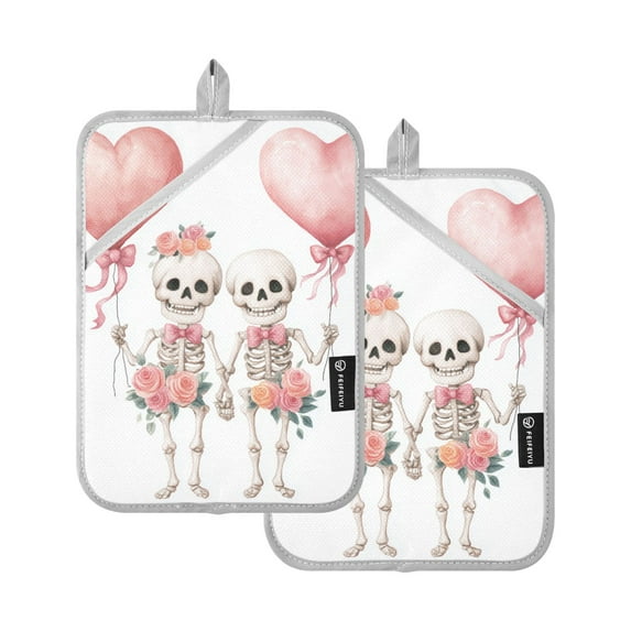 Cartoon Skeleton with Roses Balloons Valentine Pot Holder Heat ...