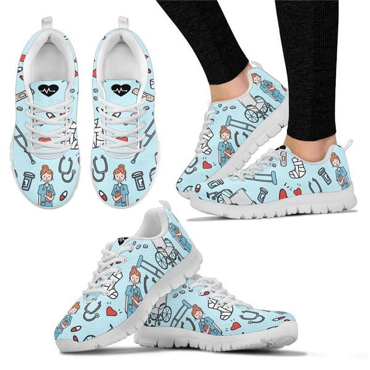 Cartoon Sketch Physio Print Flats Casual Shoes Mesh Women Lace-up ...