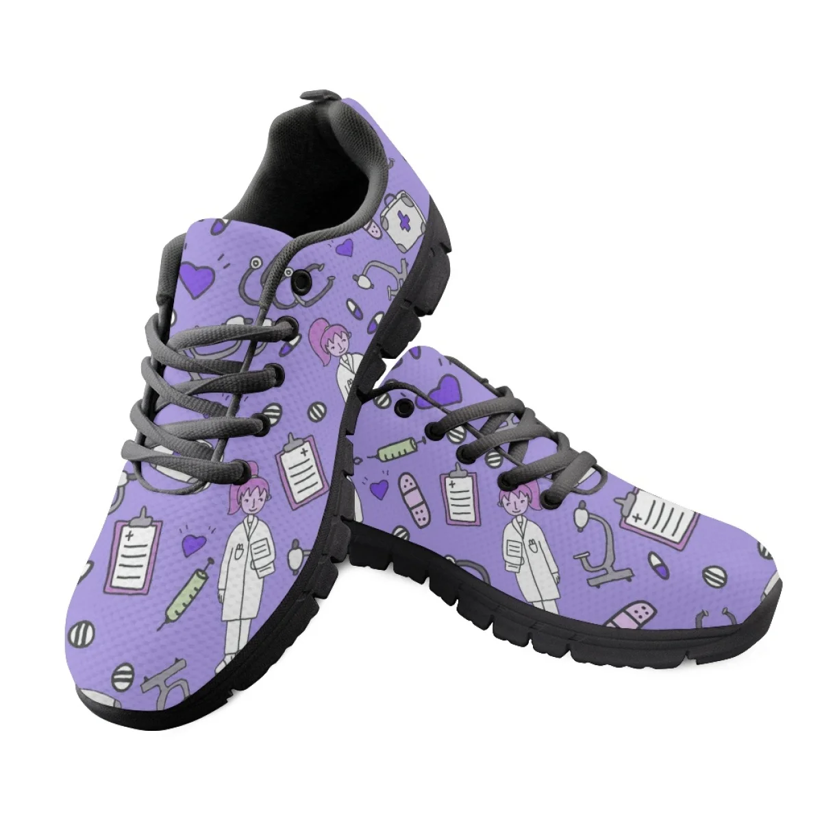 Cartoon Sketch Physio Print Flats Shoes Women Casual Mesh Summer Nurse ...
