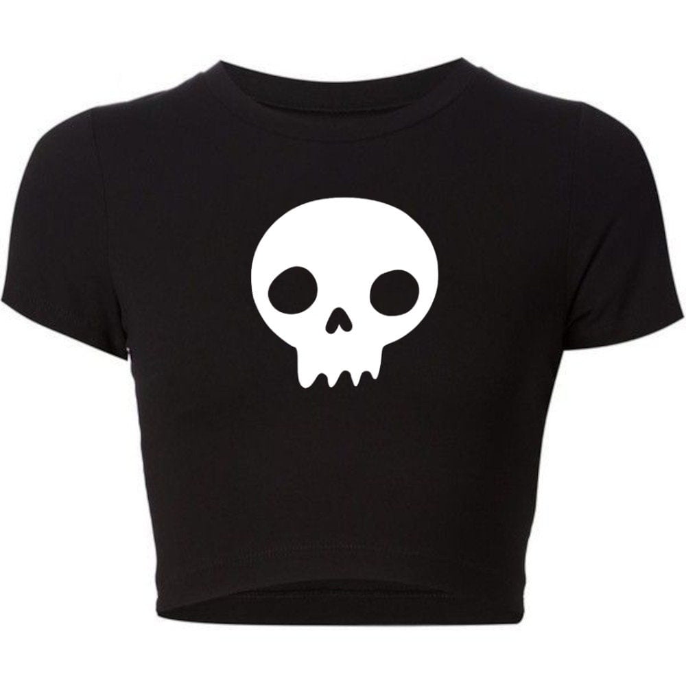 Cartoon Skull Graphic Crop Top • Cotton Blend Fitted Tee - Walmart.com