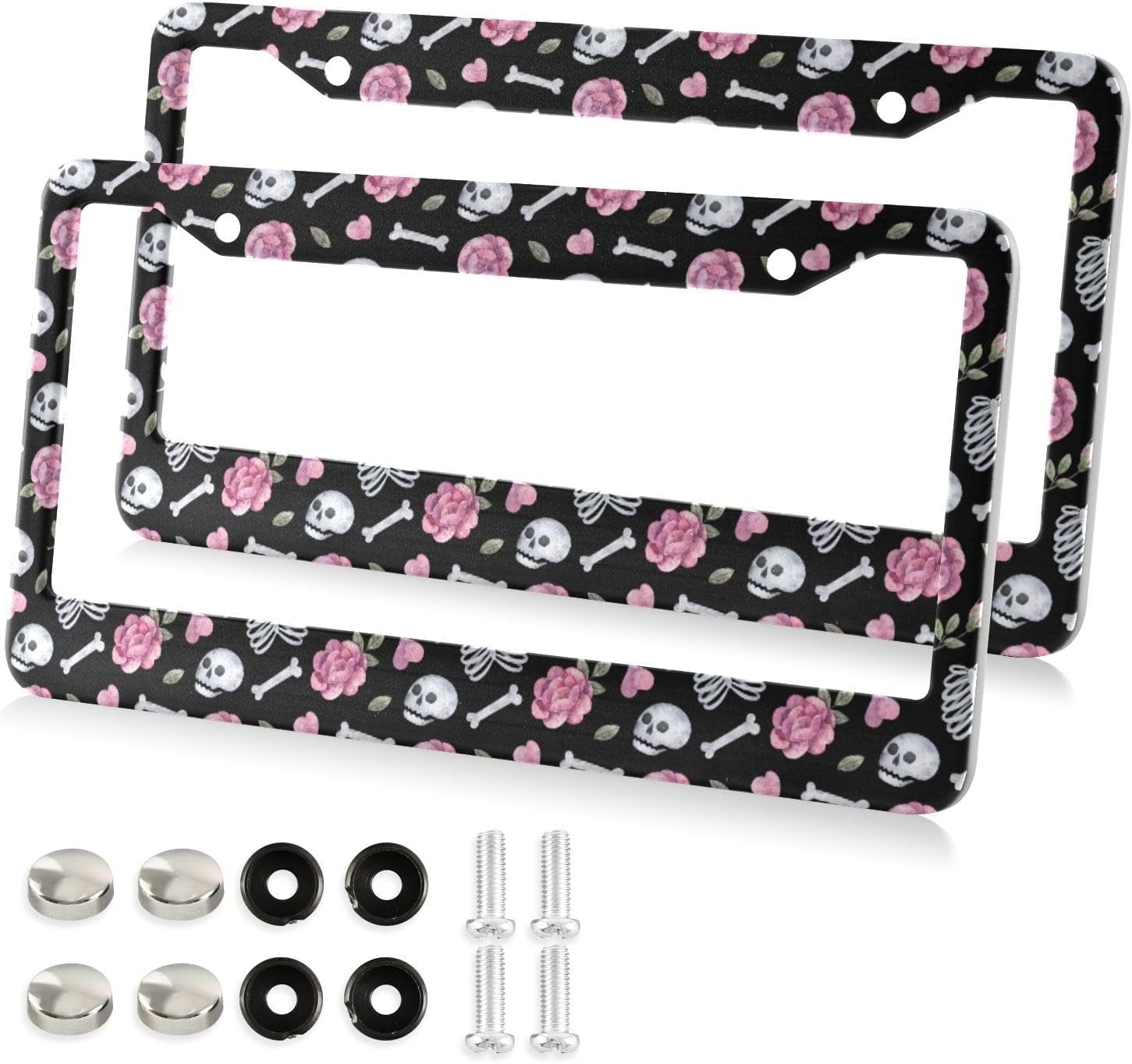 Cartoon Skull License Plate Frame - 2 Pack Universal Stainless Steel ...