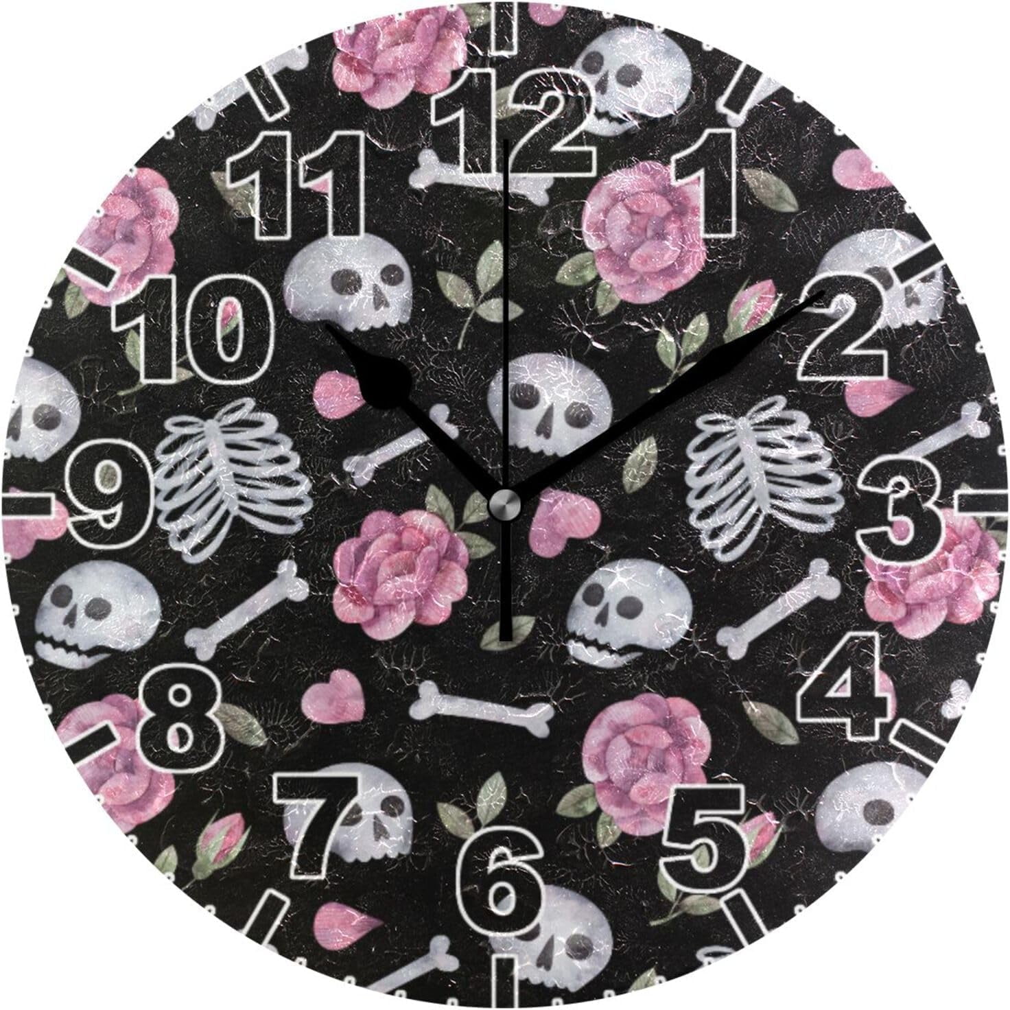 Cartoon Skull Round Wall Clock, Battery Operated Silent Non Ticking ...