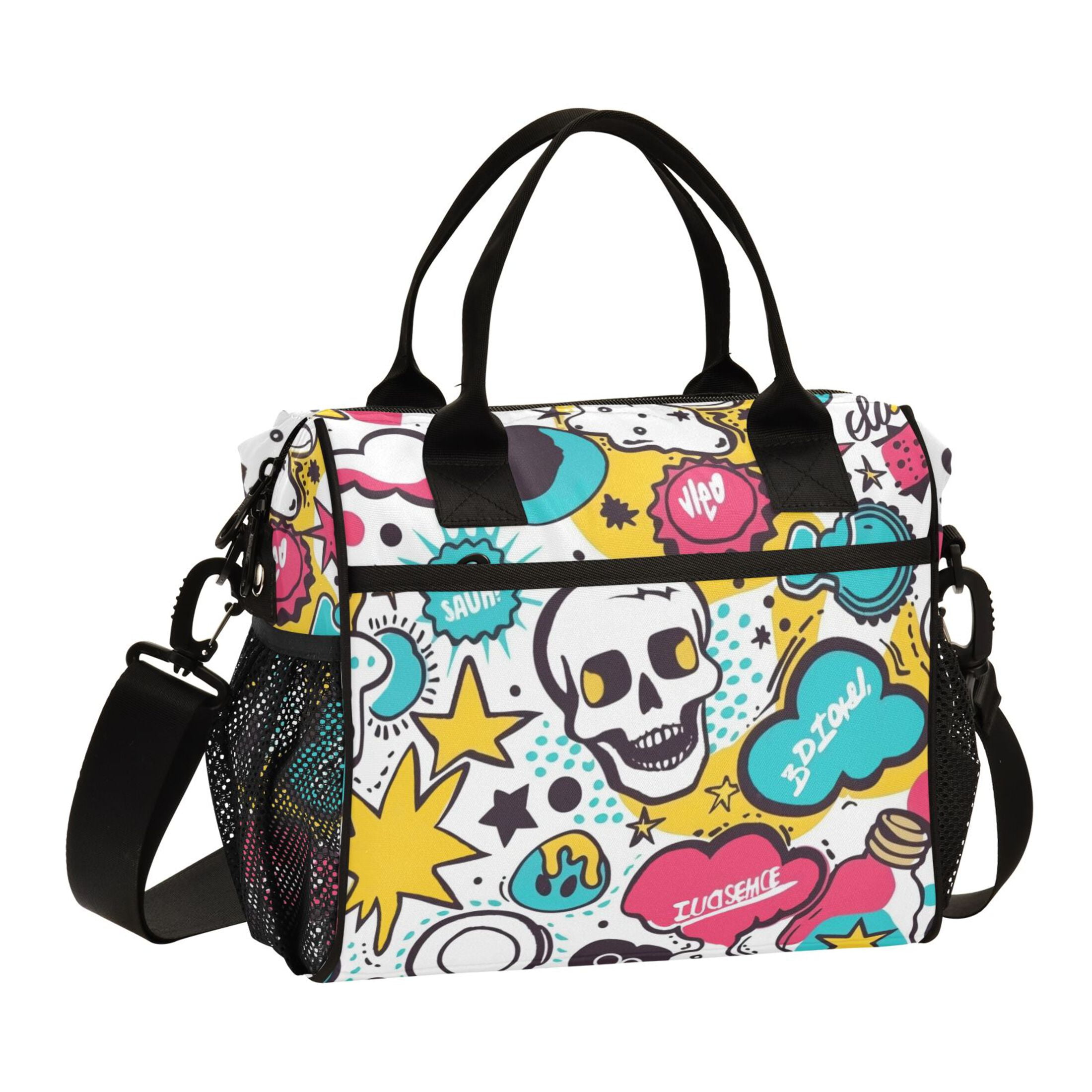 Cartoon Skull with Speech Bubbles Lunch Bag Insulated Lunch Box ...