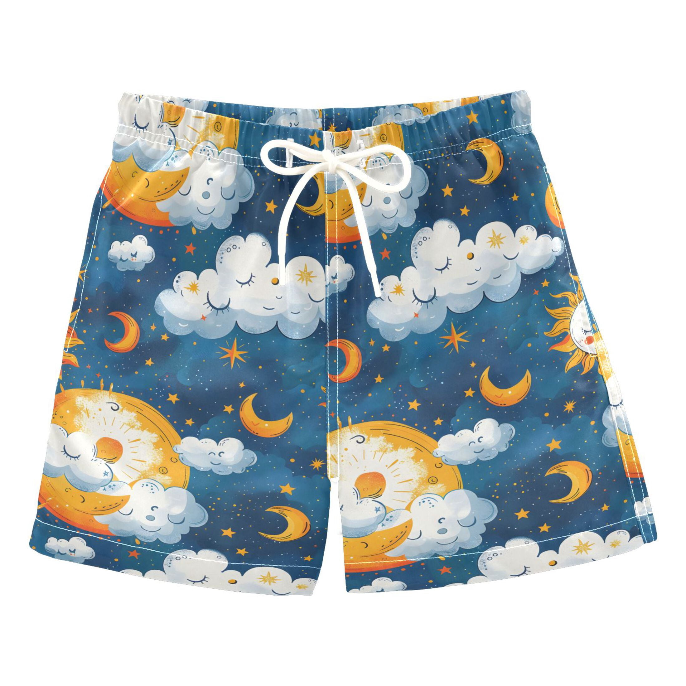 Cartoon Sky Pattern Swim Trunks Quick Dry Beach Pool Board Shorts ...