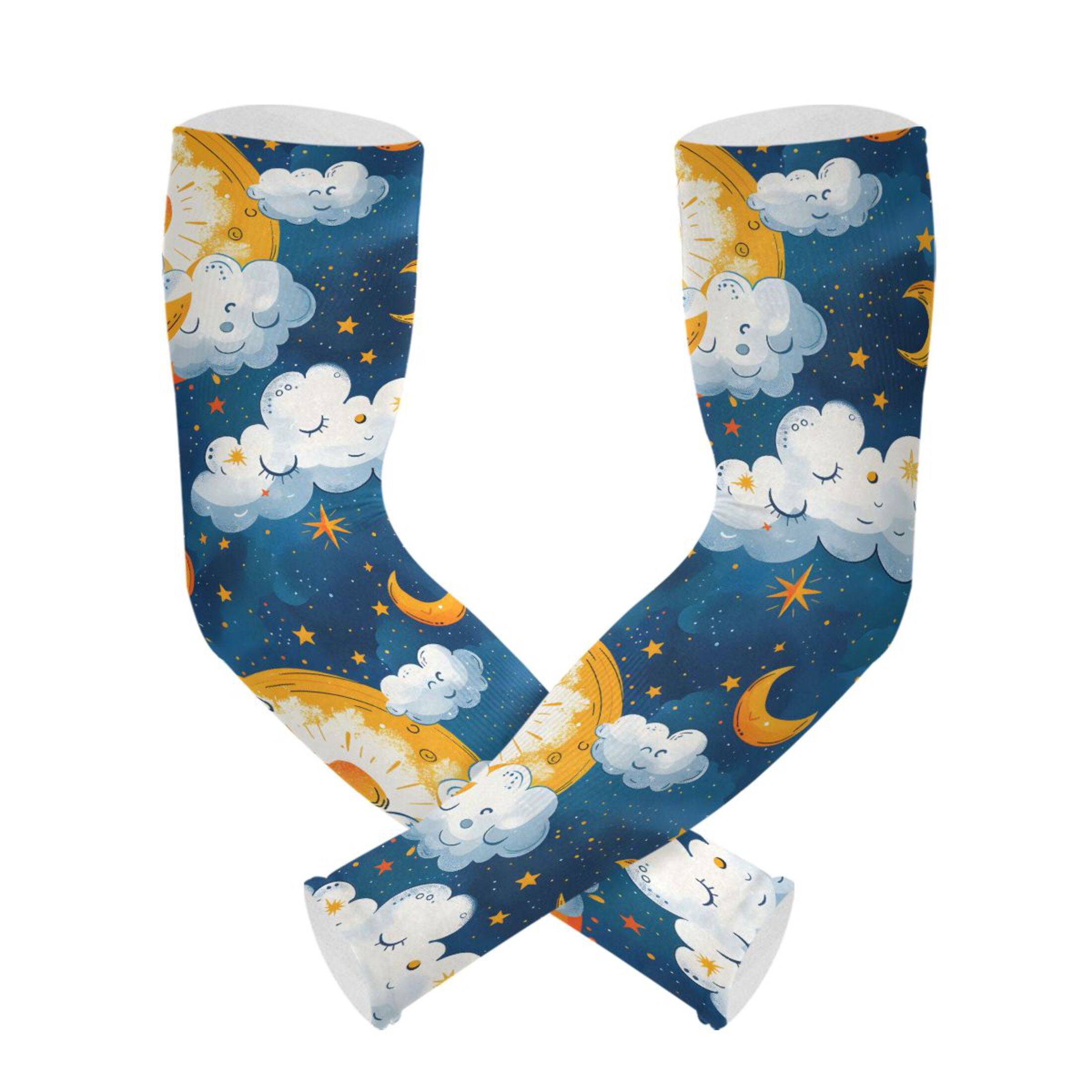 Cartoon Sky Pattern UV Protection Cooling Arm Sleeves, Compression Sun ...