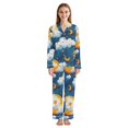 Cartoon Sky Pattern Women Pajama Set Soft Notch Collar Button Down Long ...