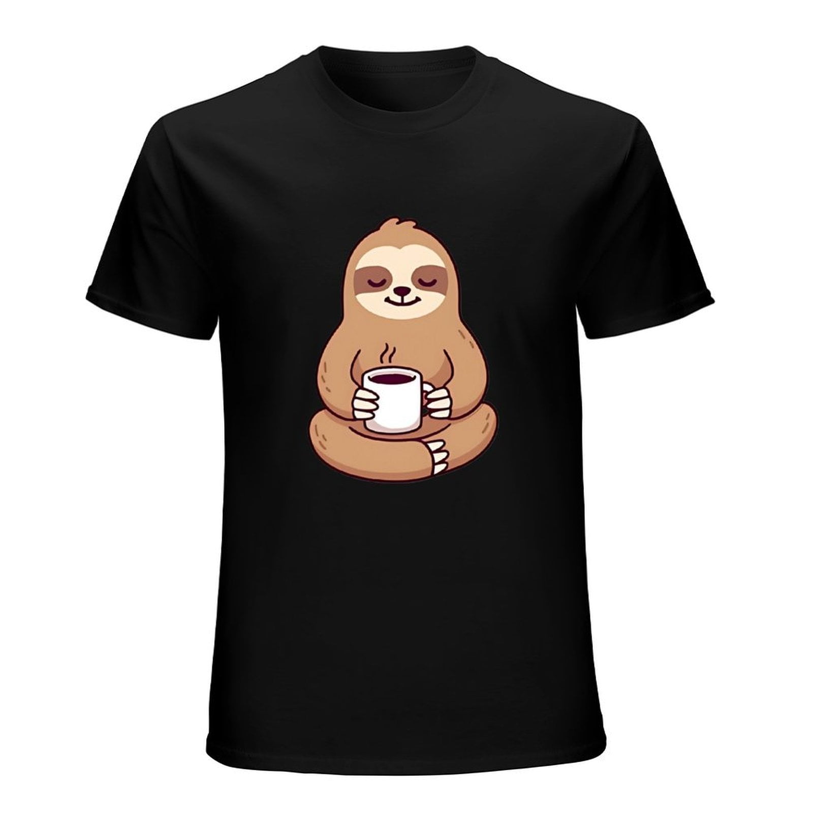Cartoon Sloth Coffee Lover T-Shirt Funny Animal Graphic Tee - Walmart.com