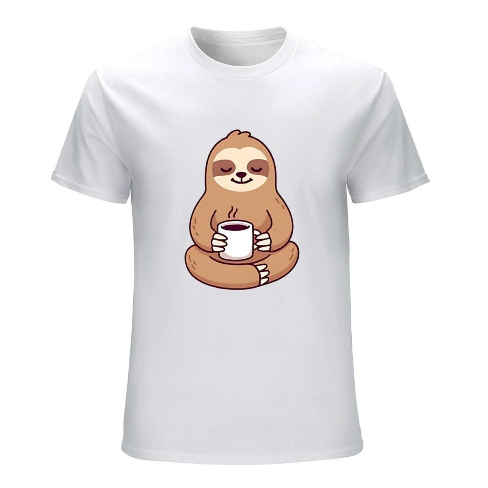 Cartoon Sloth Coffee Lover T-Shirt Funny Animal Graphic Tee - Walmart.com