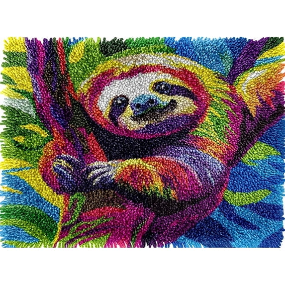 Cartoon Sloth Hang on Tree Colorful Latch Hook Rug kits Printed Crochet ...