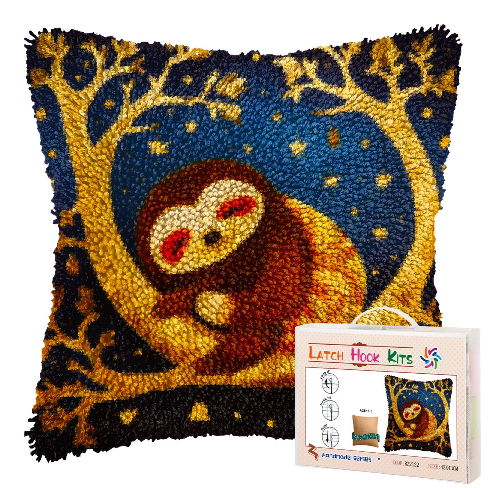Cartoon Sloth Sleep on Tree DIY Latch Hook Pillow Kits for Adults ...