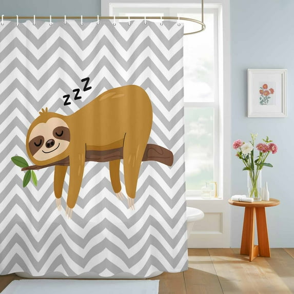 Cartoon Sloth Tree Branch Shower Curtain with Rustproof Grommets ...