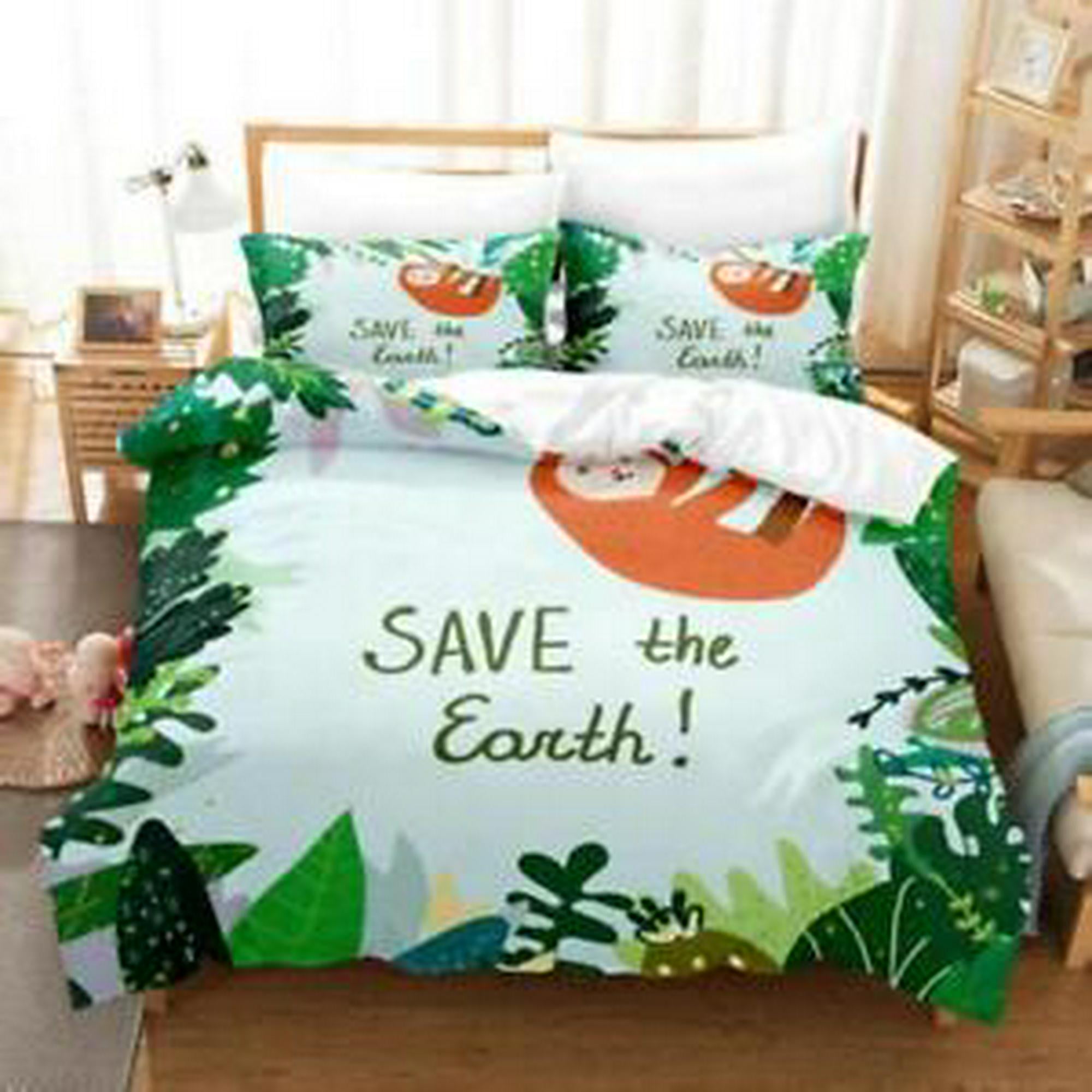 Cartoon Sloth Tropical Jungle Leaves Quilt Duvet Cover Set Bedspread ...