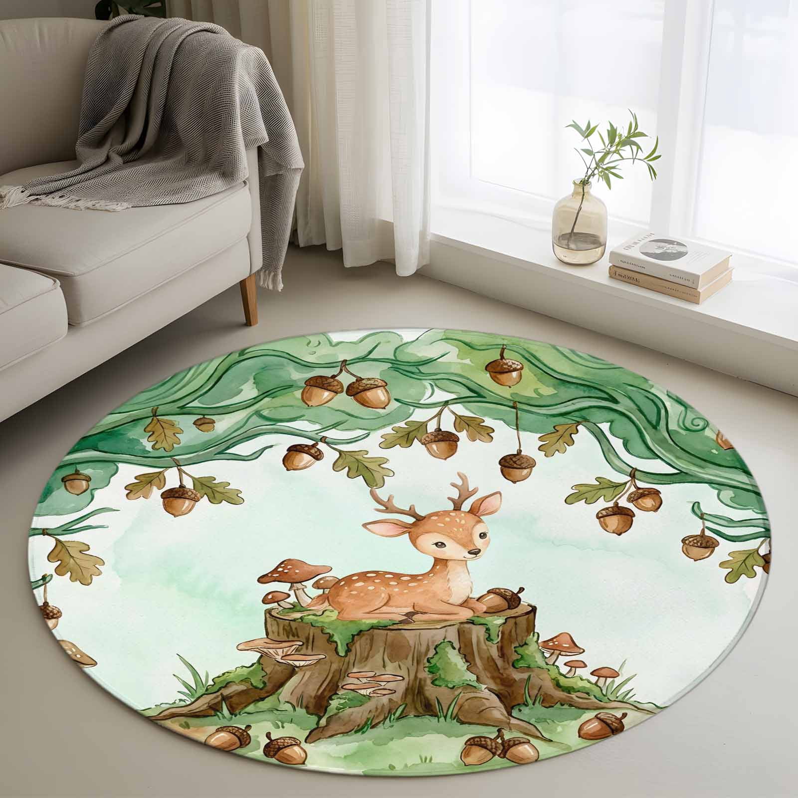 Cartoon Small Deer 3' Round Rug for Bathroom Accent Bedside Corner ...