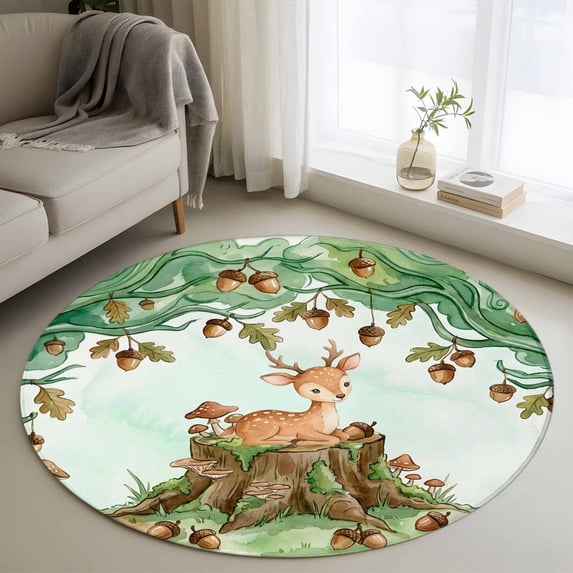 Cartoon Small Deer 4' Round Rug for Cozy Reading Nook Home Office Chair ...