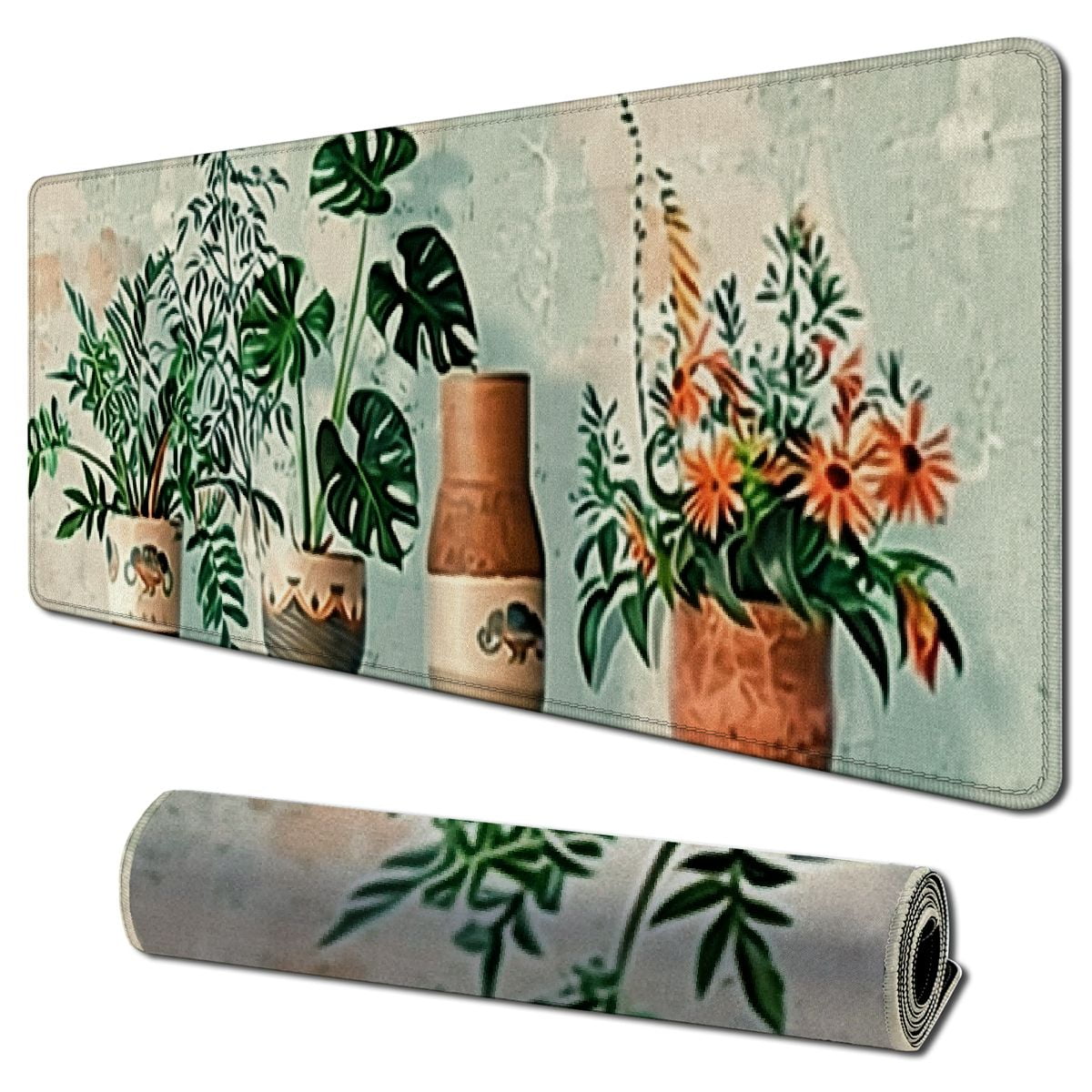Cartoon Small Green Plant Prints Large Office Gaming Mouse Pad Strong Adhesion And Durability