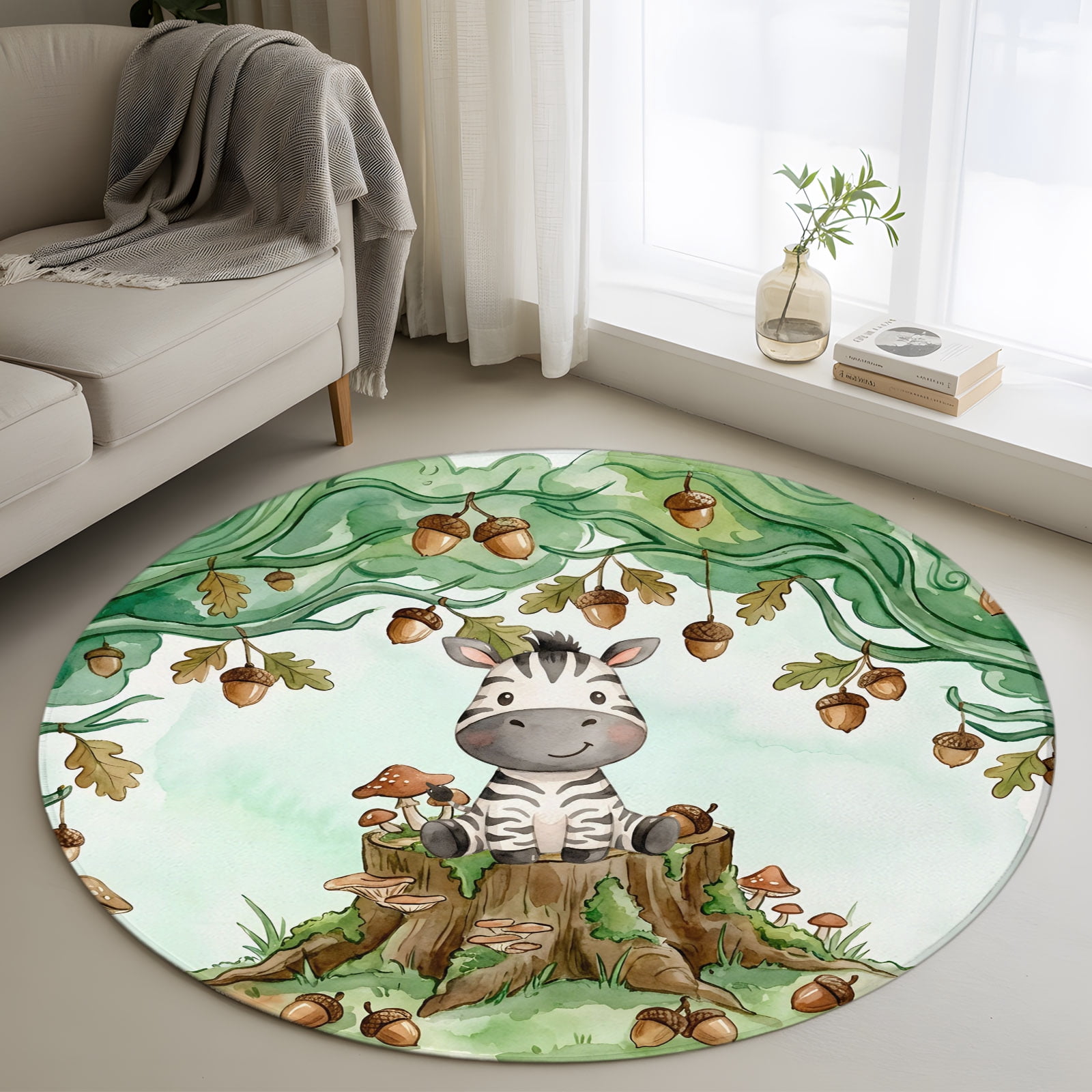 Cartoon Small Zebra 3.3' Round Rug for Bedroom Reading Corner ...