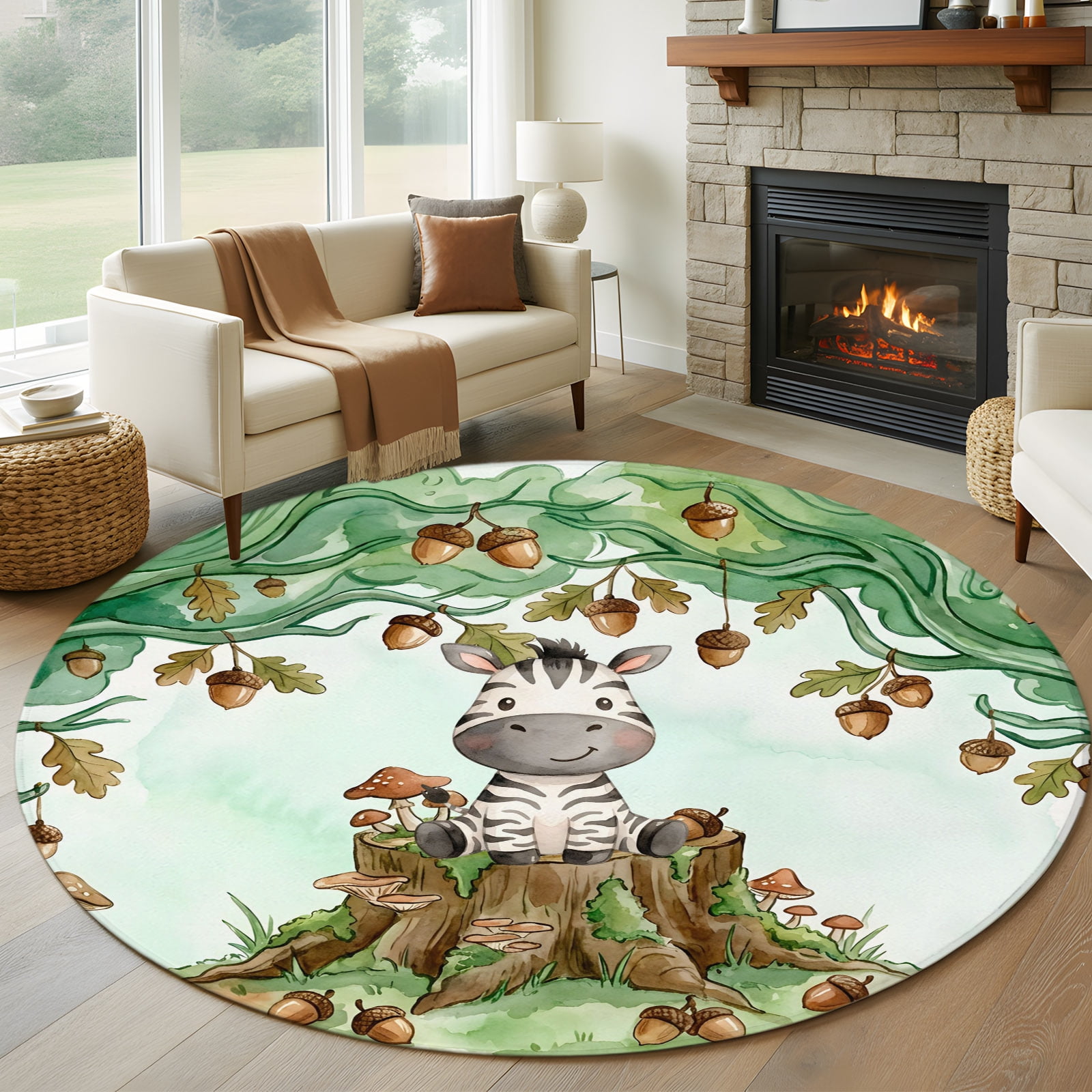 Cartoon Small Zebra 7' Round Rug for Living Room Conversation Area ...