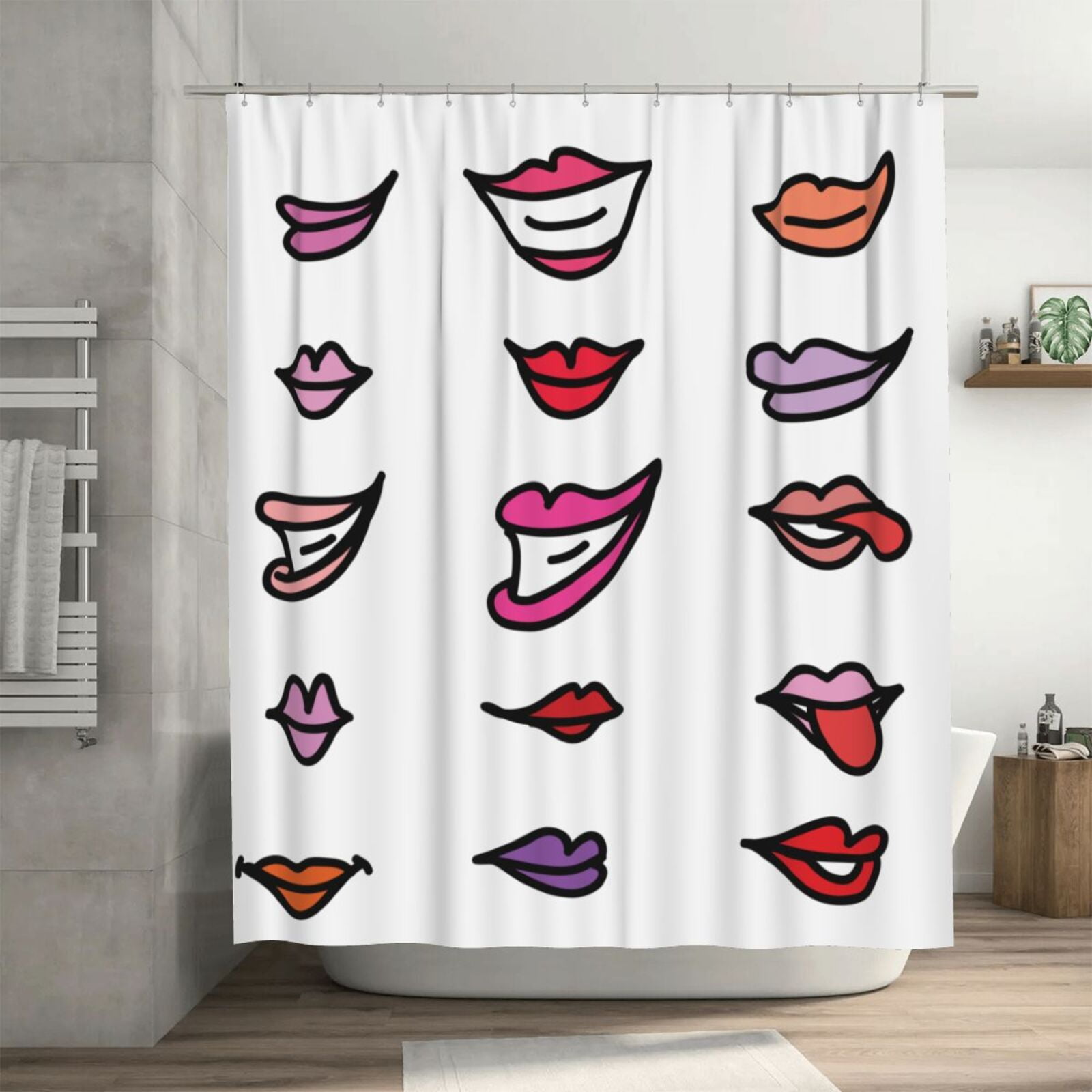 Cartoon Smile Lips Pattern Shower Curtain, Comic Girl Mouth Waterproof ...