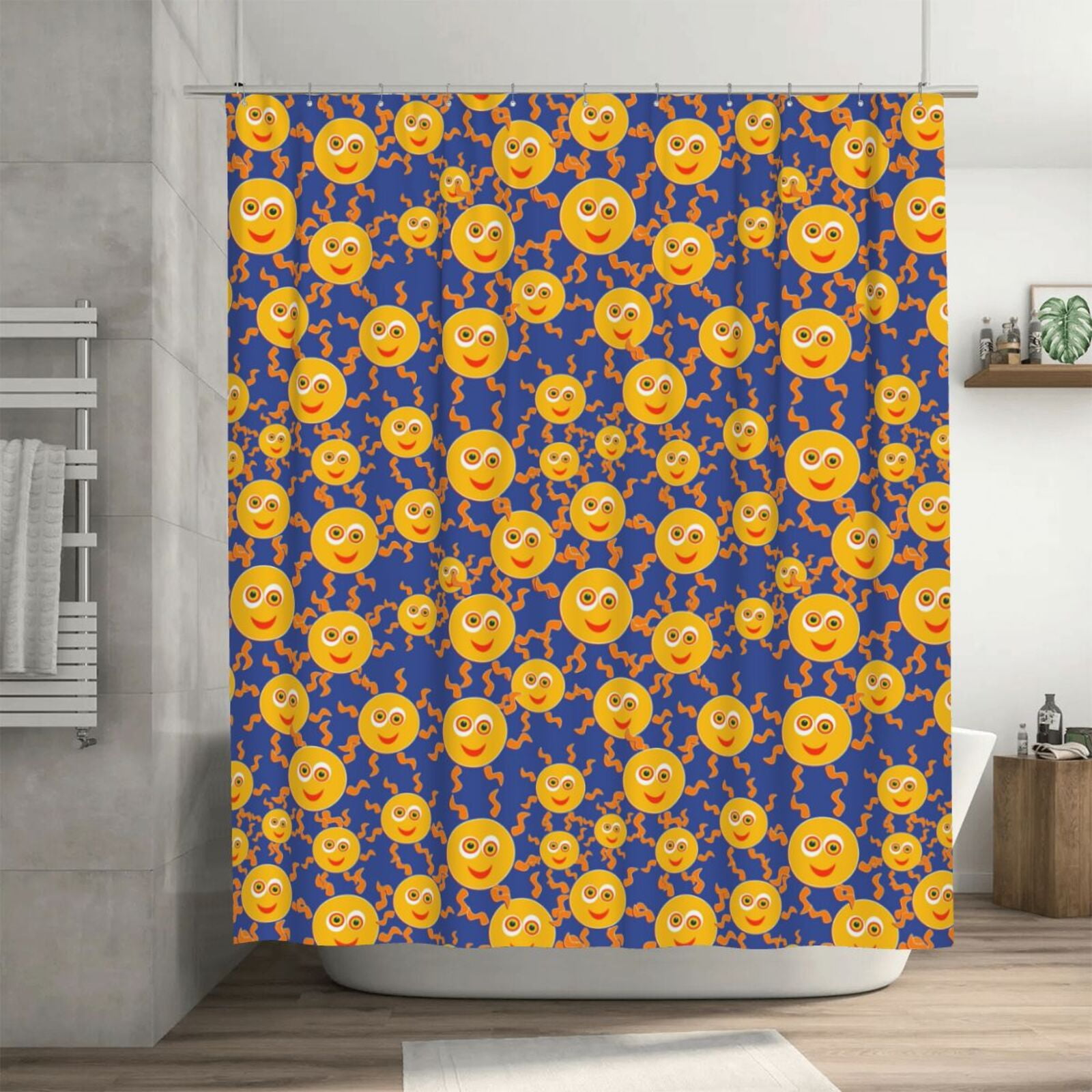 Cartoon Smile Sun Pattern Shower Curtain, Summer Sky Waterproof Bath ...