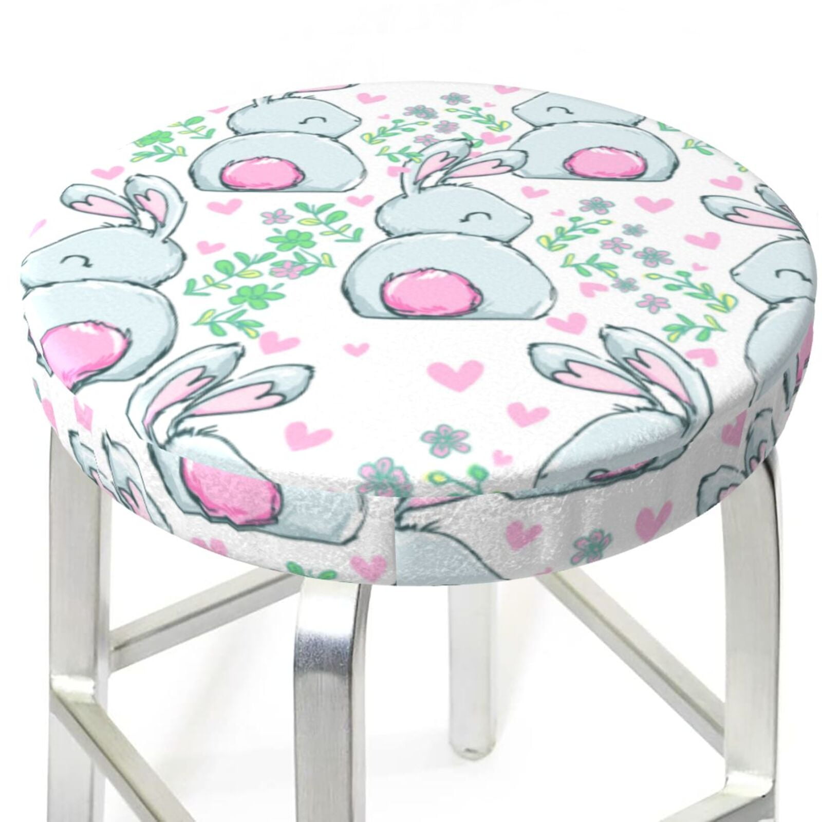Cartoon Smiling Cute Rabbit Flower Round Bar Stool Covers, Soft Velvet ...