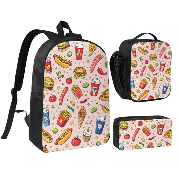 Cartoon Snack Junk Food Lover Gift Backpack Set 3pc Including Backpack ...