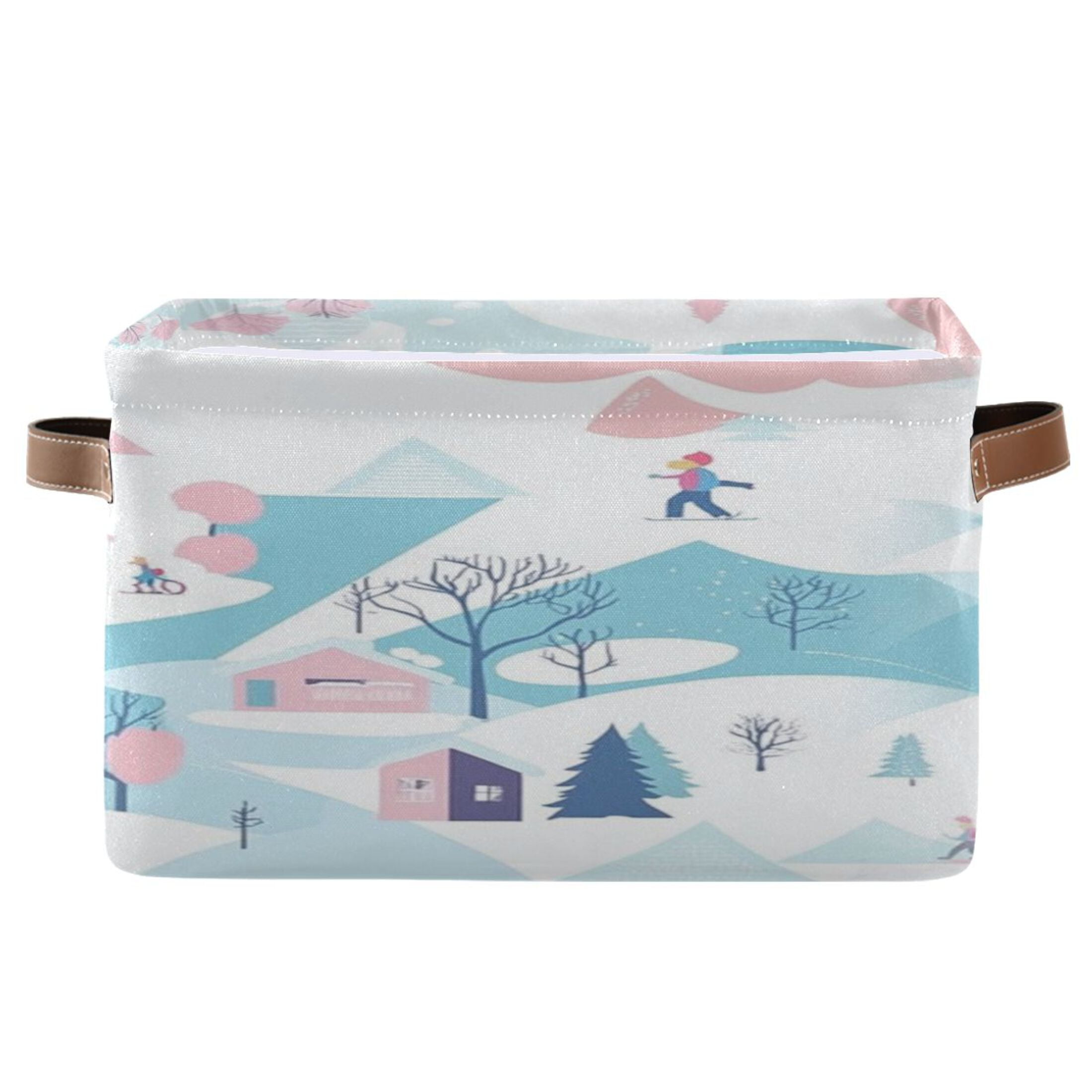Cartoon Snow Scenery Foldable Storage Basket,Canvas Fabric Foldable ...