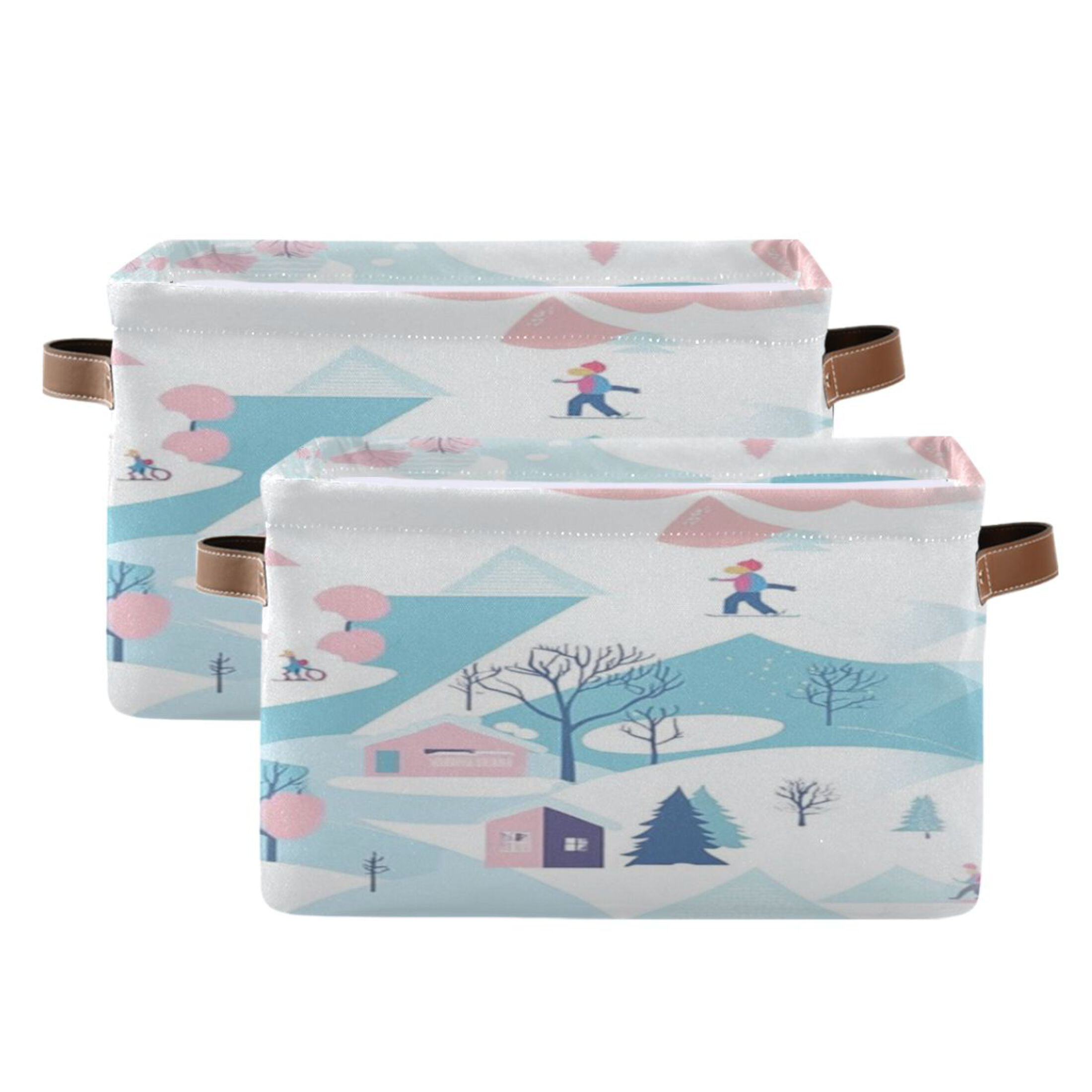 Cartoon Snow Scenery Foldable Storage Basket,Canvas Fabric Foldable ...