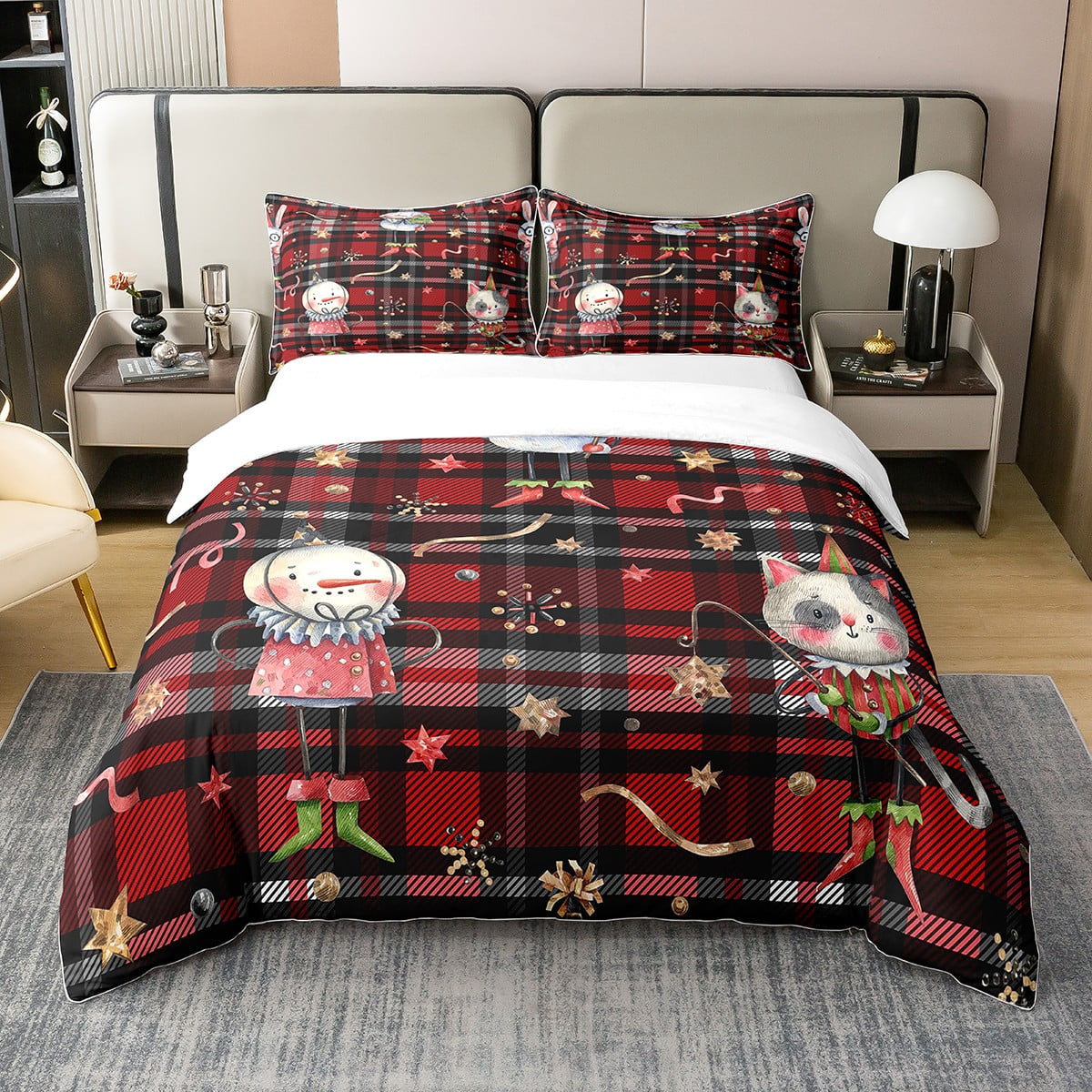 Cartoon Snowman 100% Cotton Duvet Cover Queen,Colorful Christmas Decor ...