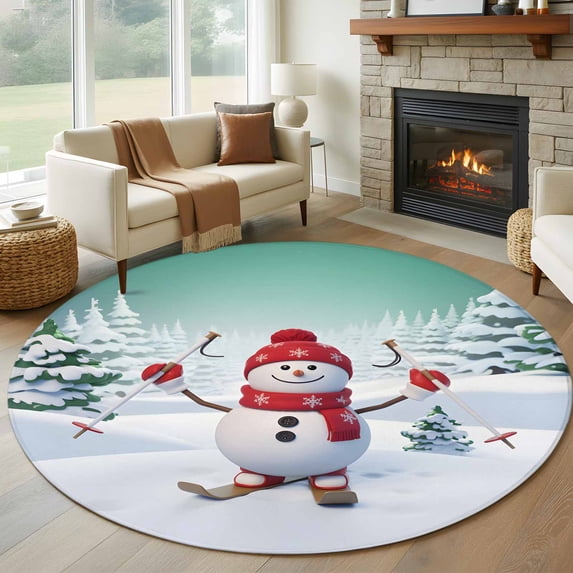 Cartoon Snowman 6' Round Rug for Living Room Under Coffee Table, Winter ...