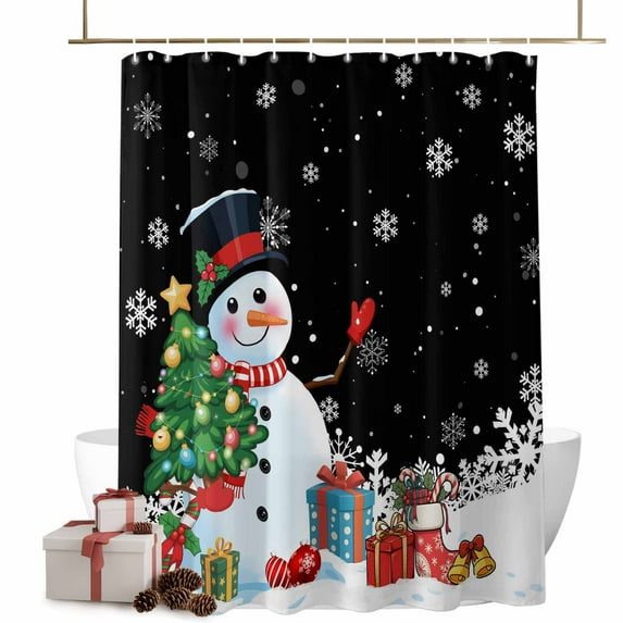 Cartoon Snowman Bathroom Shower Curtain Christmas Snowman Xmas Tree Box ...