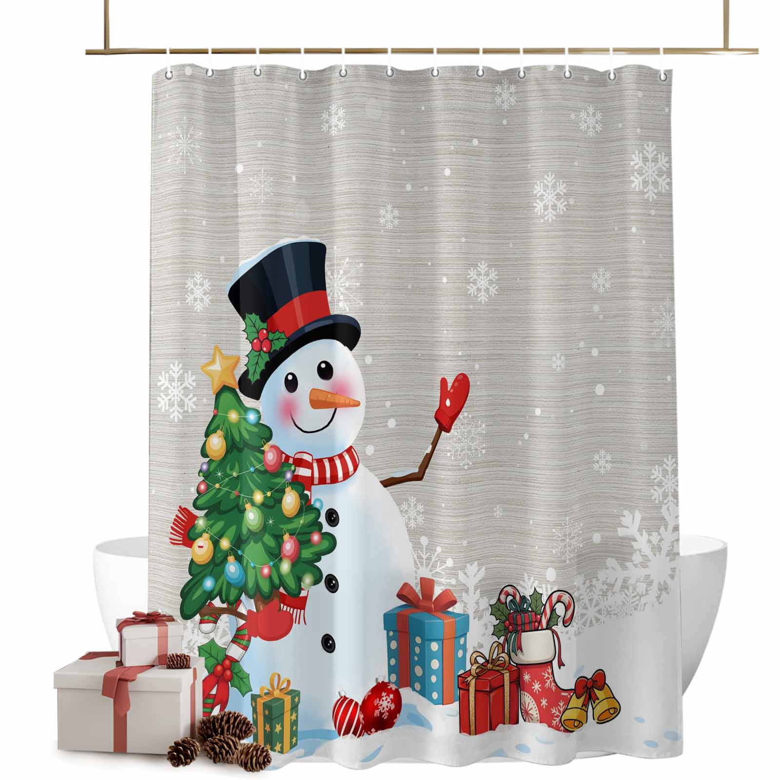 Cartoon Snowman Bathroom Shower Curtain Christmas Snowman Xmas Tree ...