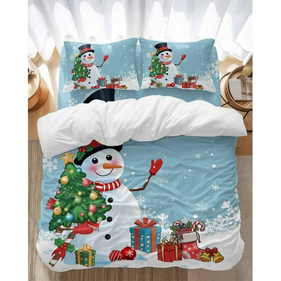 Cartoon Snowman Bedding Duvet Cover Set Queen Size 4 Pieces Christmas ...