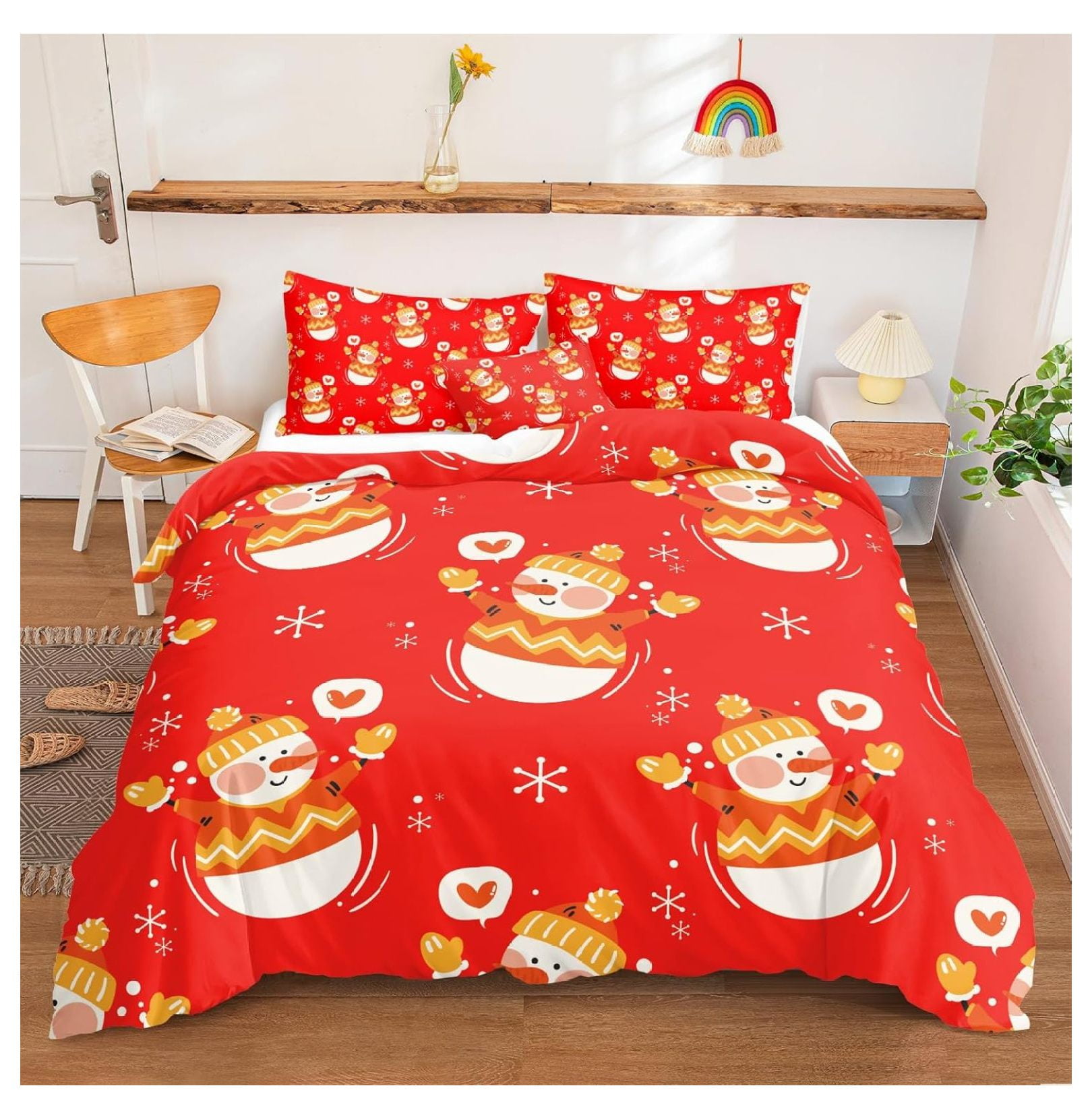 Cartoon Snowman Bedding King Size 3 Pieces Christmas Duvet Cover Cute ...