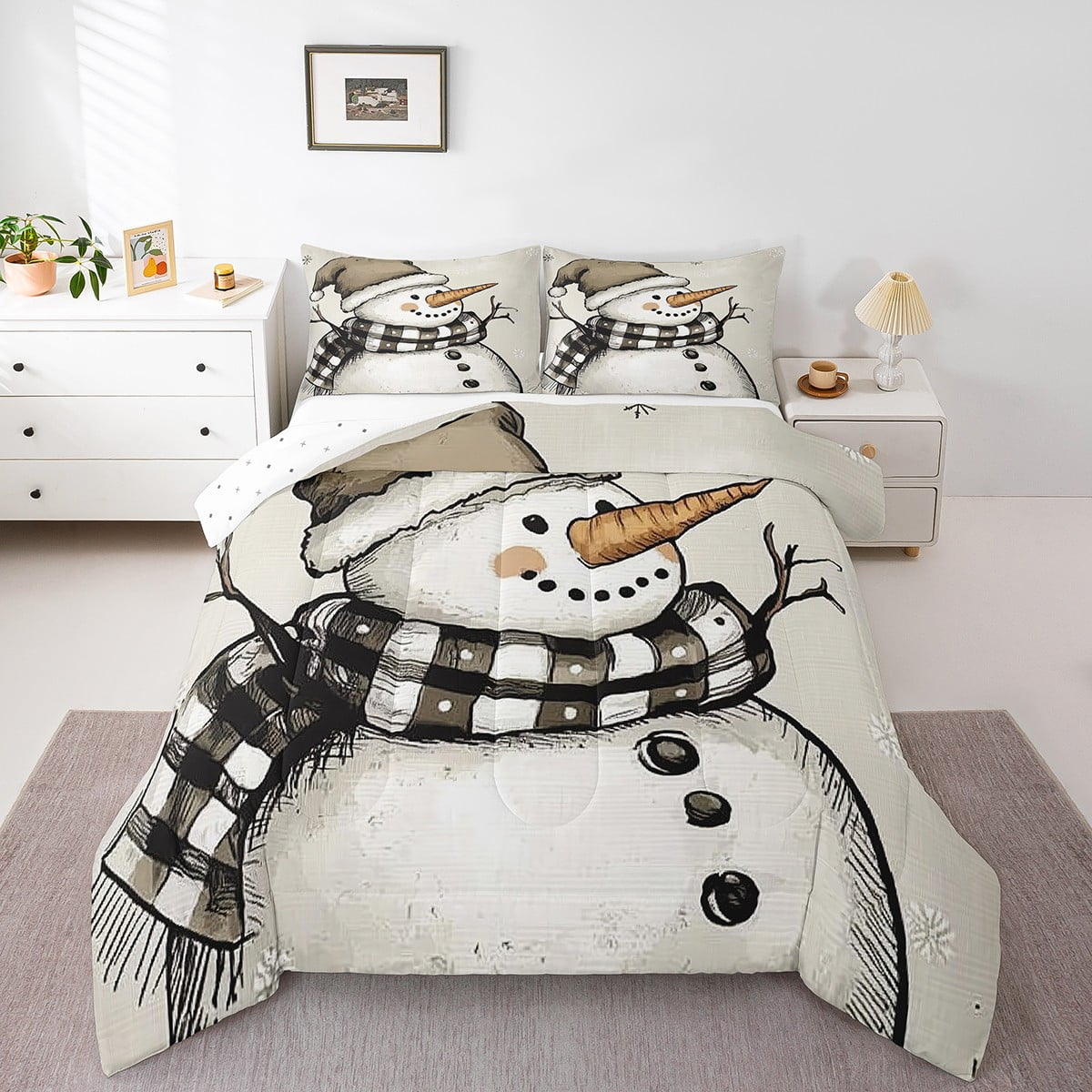 Cartoon Snowman Beding Set,Snowman with Christmas Hat Comforter Sets ...