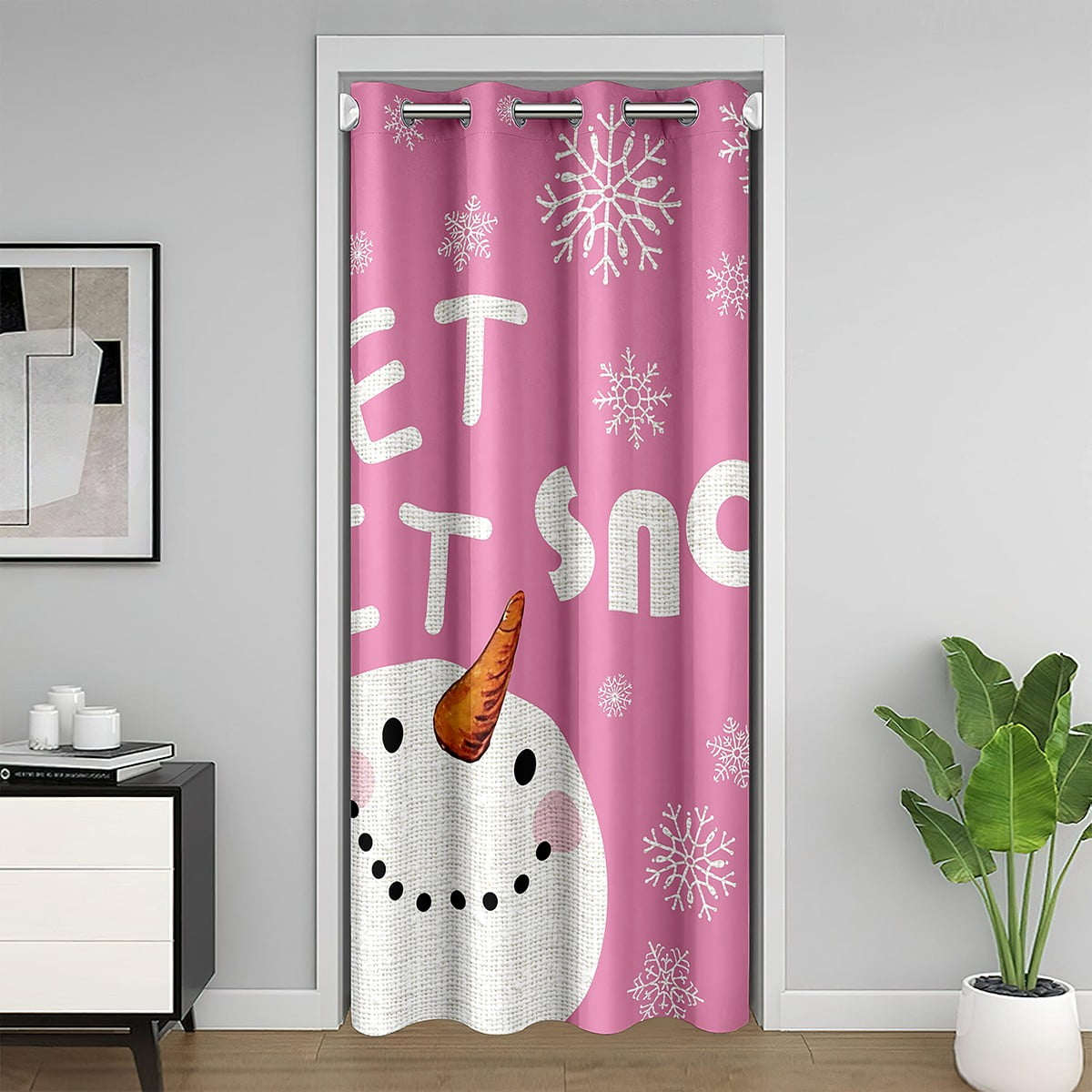 Cartoon Snowman Blackout Curtain Wall Room Decor,Pink Christmas ...