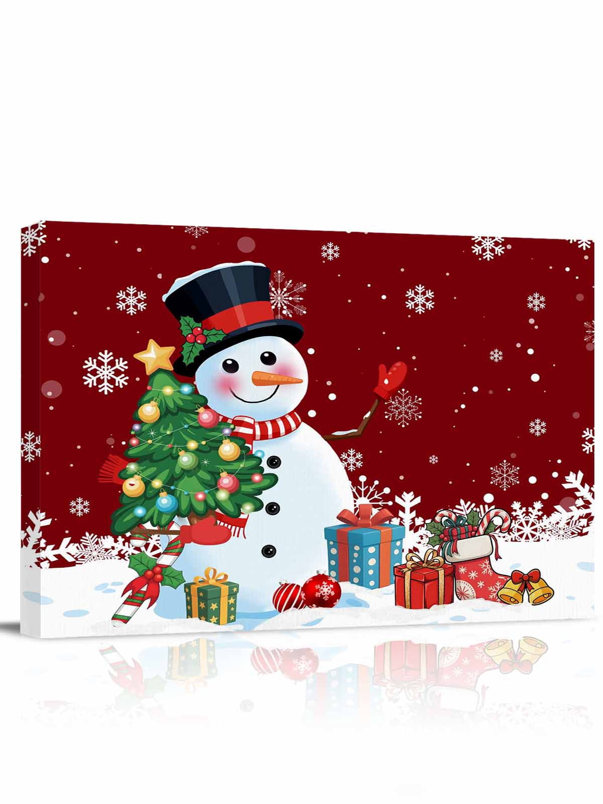 Cartoon Snowman Canvas Print Wall Art Christmas Snowman Xmas Tree ...