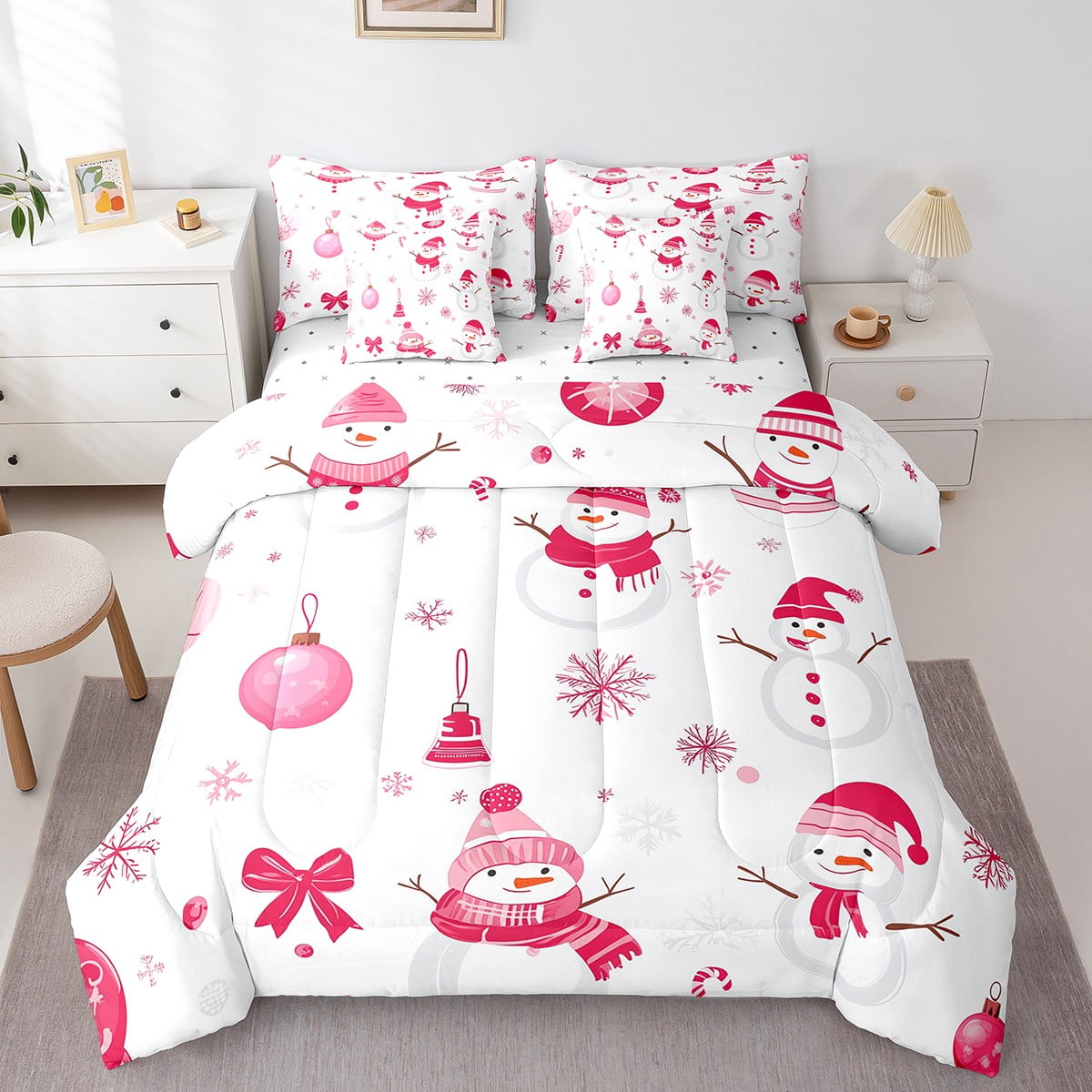 Cartoon Snowman Comforter Set 7 Piece Bed in a Bag Twin,Xmas Snowflake ...