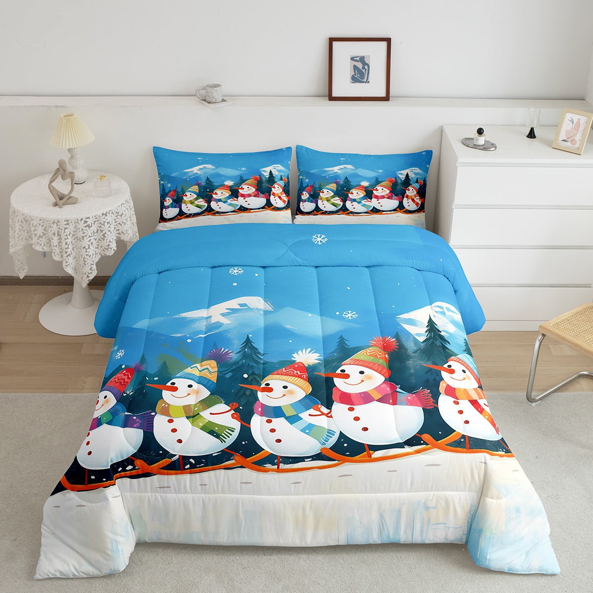 Cartoon Snowman Comforter Set Skiing Down Comforter,Cute Polar Animals ...