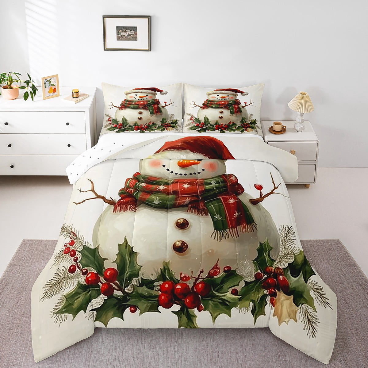 Cartoon Snowman Comforter Sets Full Size,White Christmas Bedding Set ...