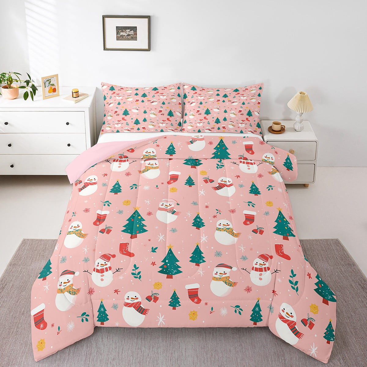 Cartoon Snowman Comforter Set Christmas Tree King Bedding Set,Kawaii ...