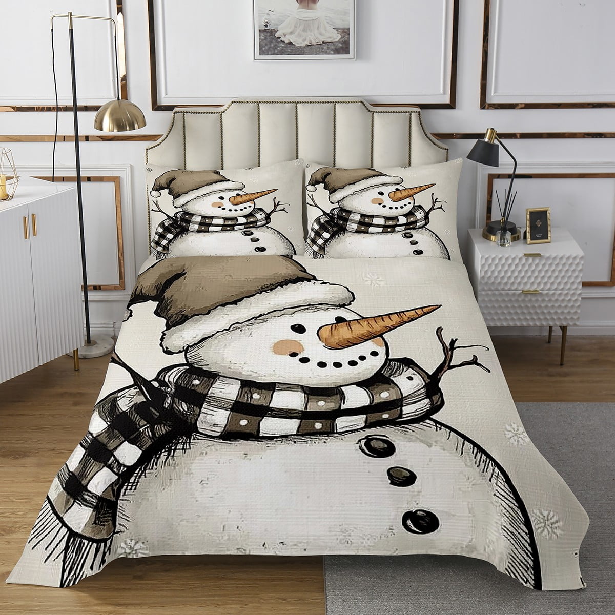 Cartoon Snowman Coverlet Set,Snowman with Christmas Hat Quilt Set King ...