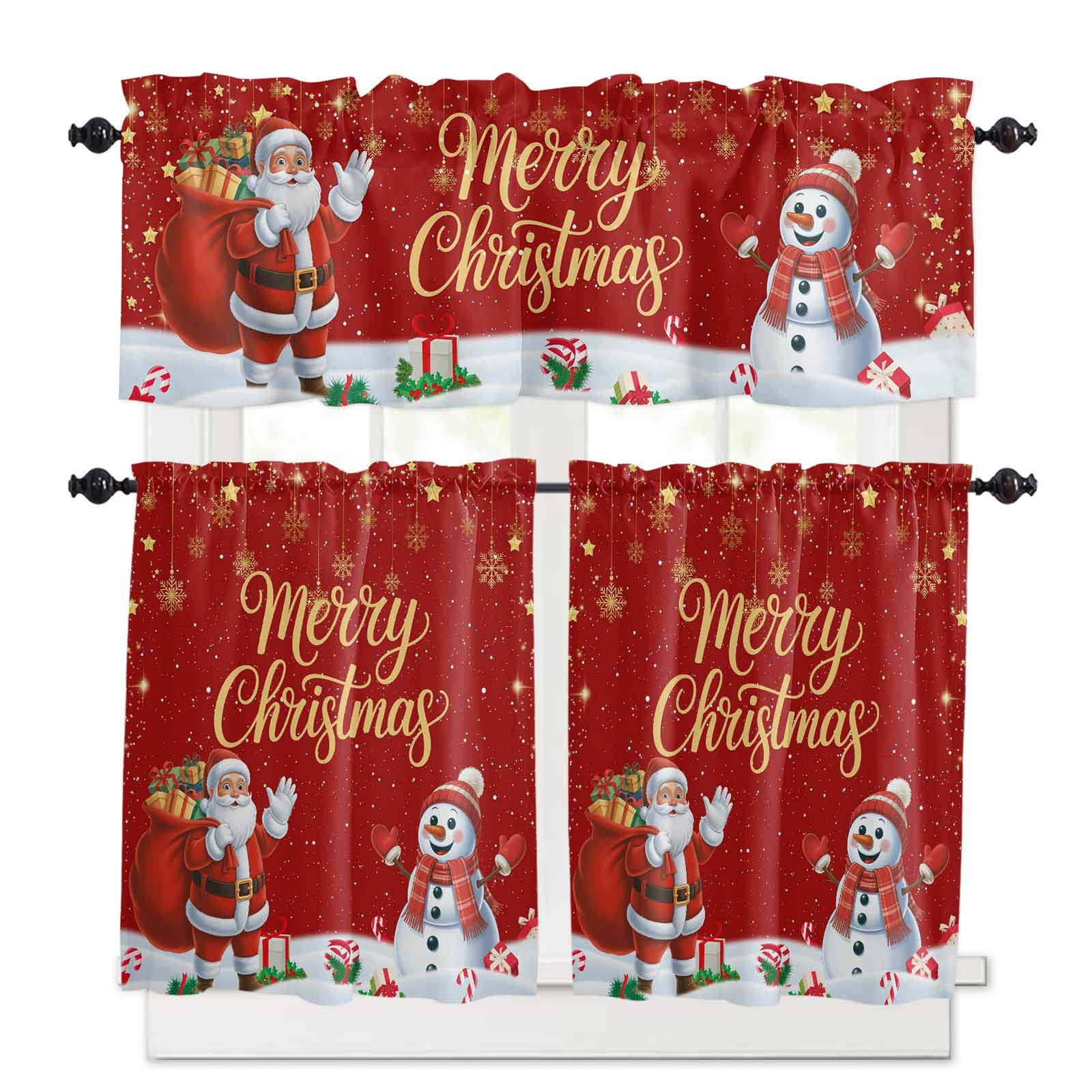 Cartoon Snowman Curtain Valances Set Christmas Snowman Xmas Tree ...