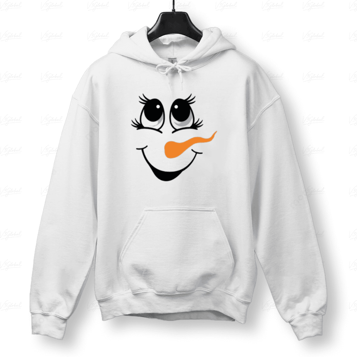 Cartoon Snowman Face Carrot Nose Holiday Winter Cute Cartoon Art Hoodie ...