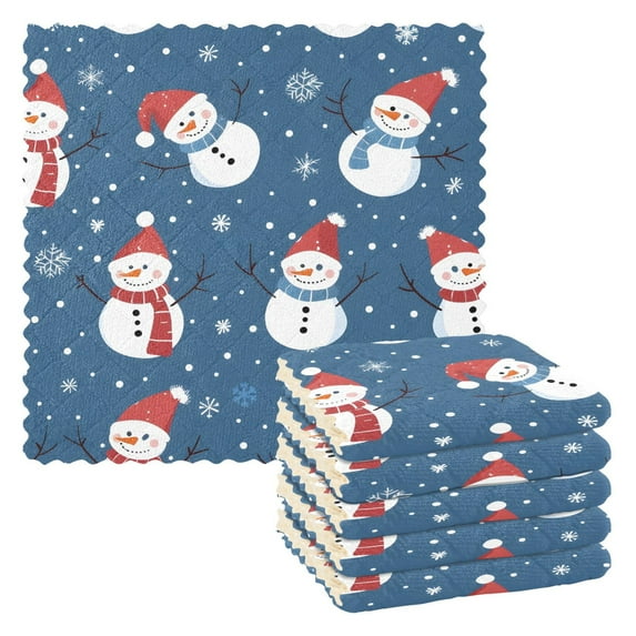 Cartoon Snowman Kitchen Cloth Dish Towels for Drying Washing Absorbent ...