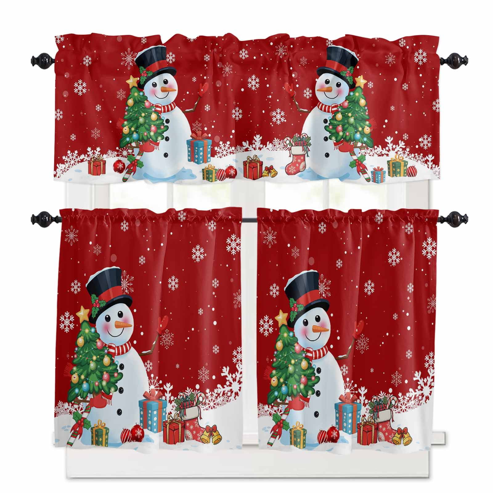 Cartoon Snowman Kitchen Curtains and Valances Set, Christmas Snowman ...