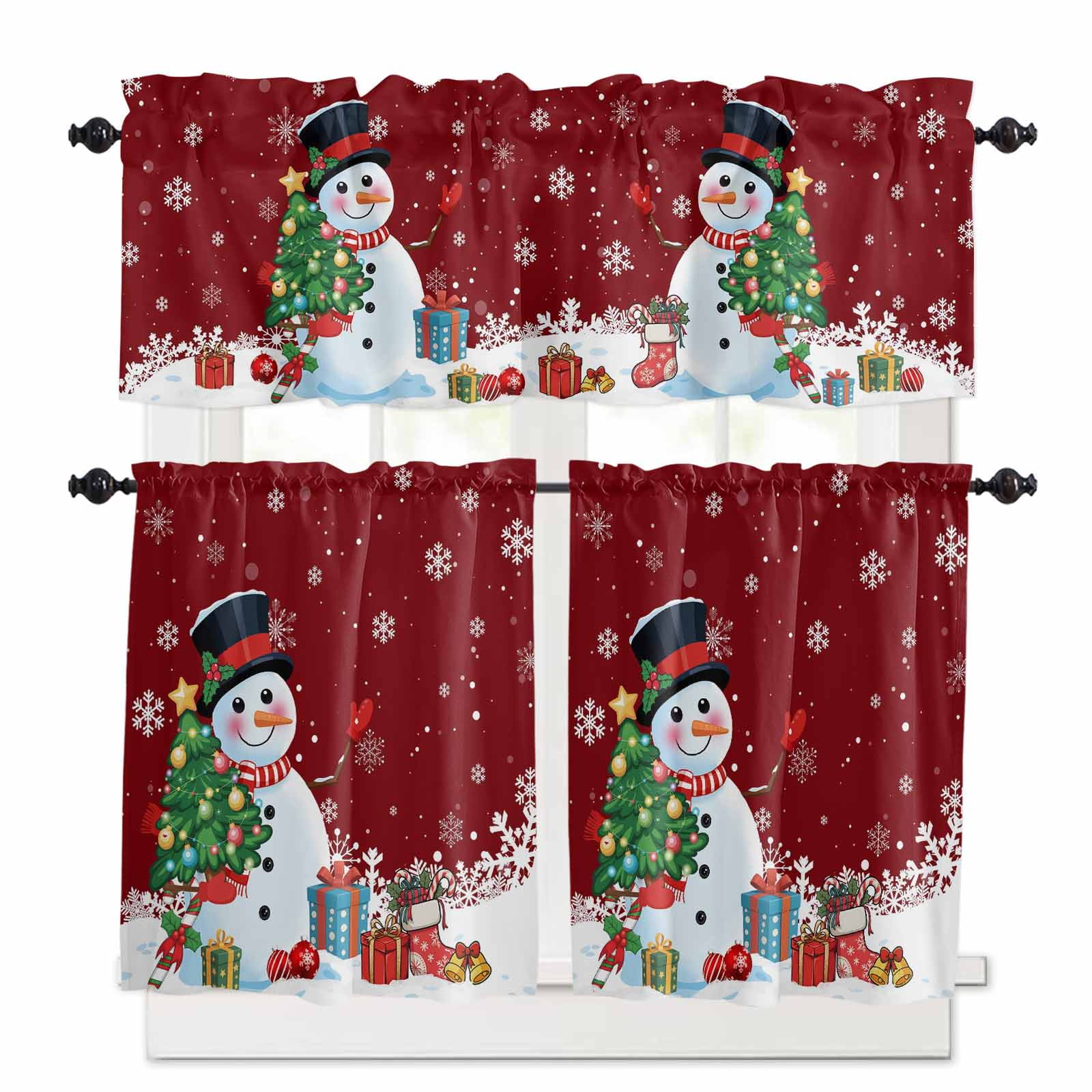 Cartoon Snowman Kitchen Curtains and Valances Set, Christmas Snowman ...