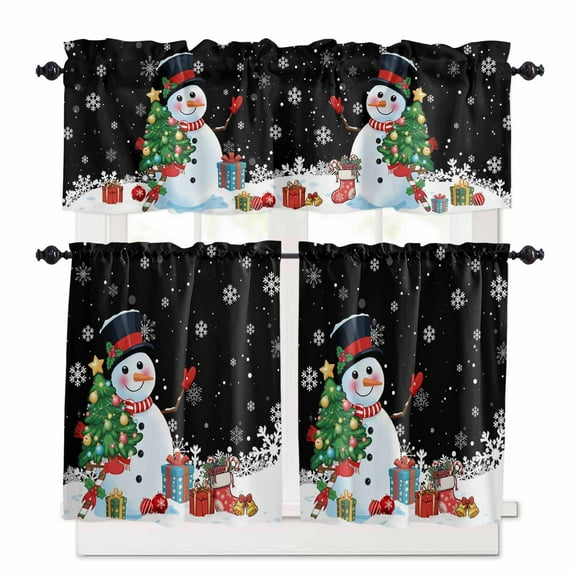 Cartoon Snowman Kitchen Curtains Valances and Tiers Set of 3 Christmas ...